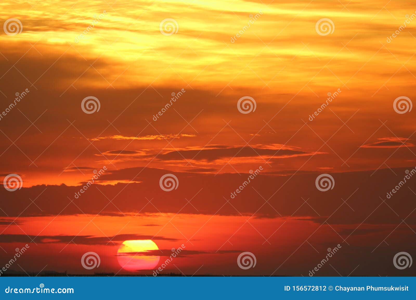 Sunset on Red Yellow Sky Back Soft Evening Cloud Over Horizon Sea Stock ...