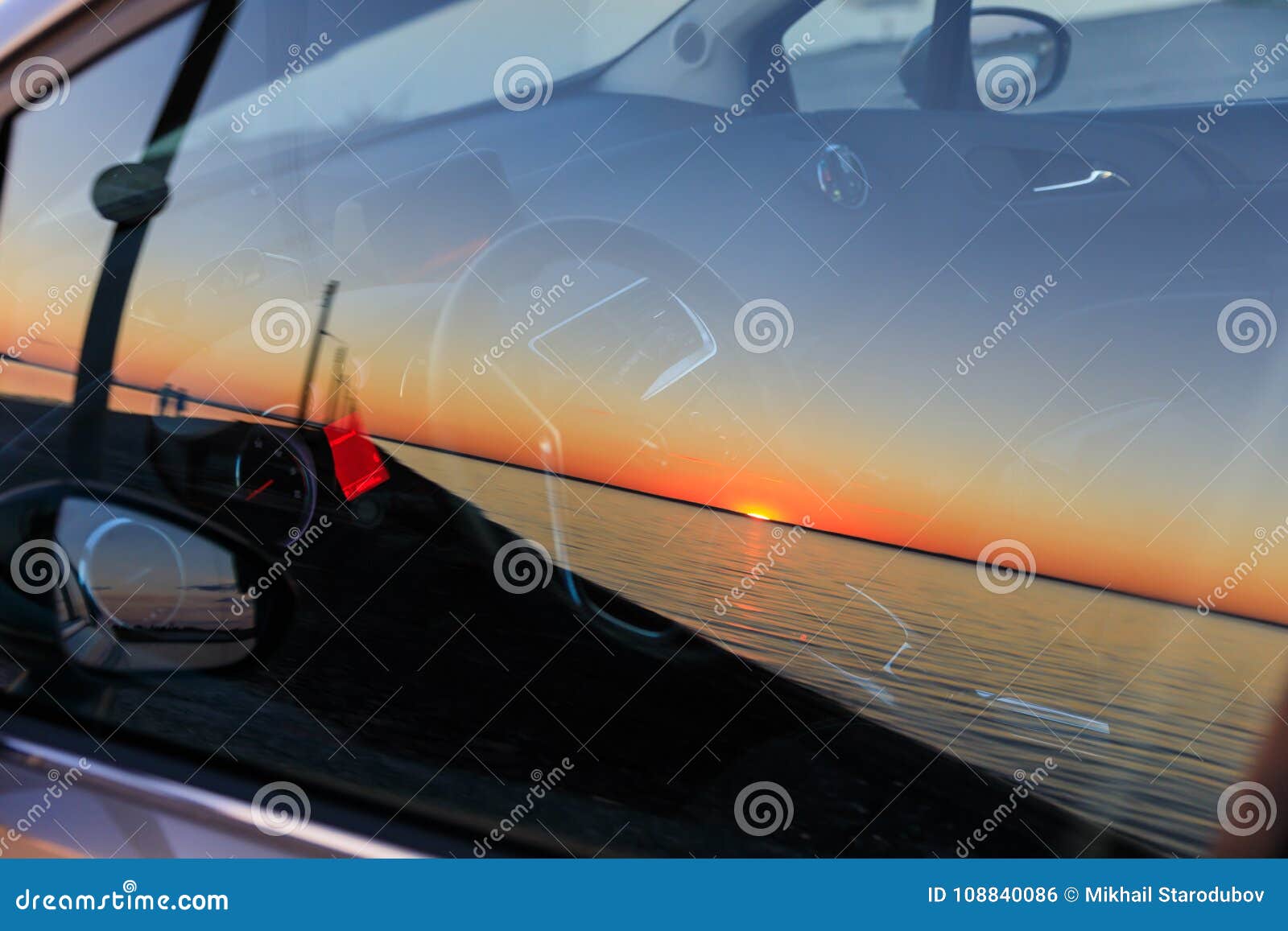 The Sunset is Reflected in Car Glass Stock Photo - Image of power ...