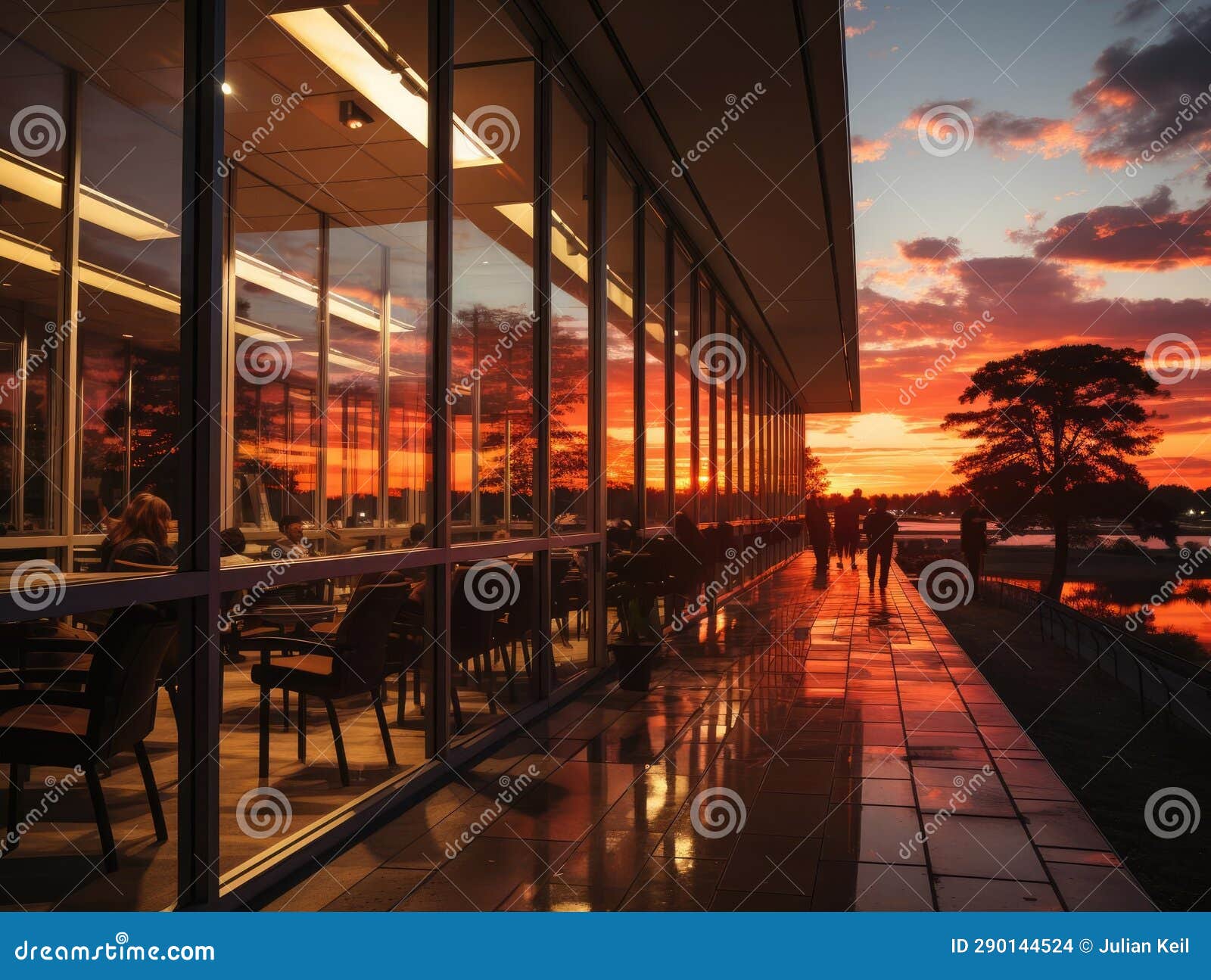 Sunset Reflected in Office Building Window Stock Illustration ...