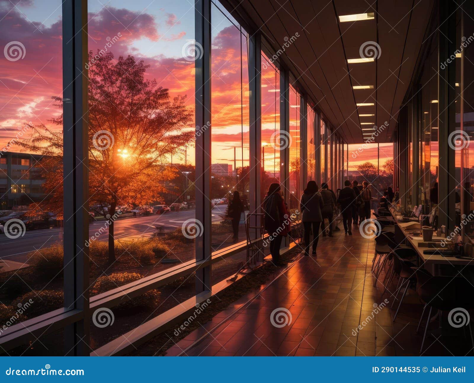 Sunset Reflected in Office Building Window Stock Illustration ...