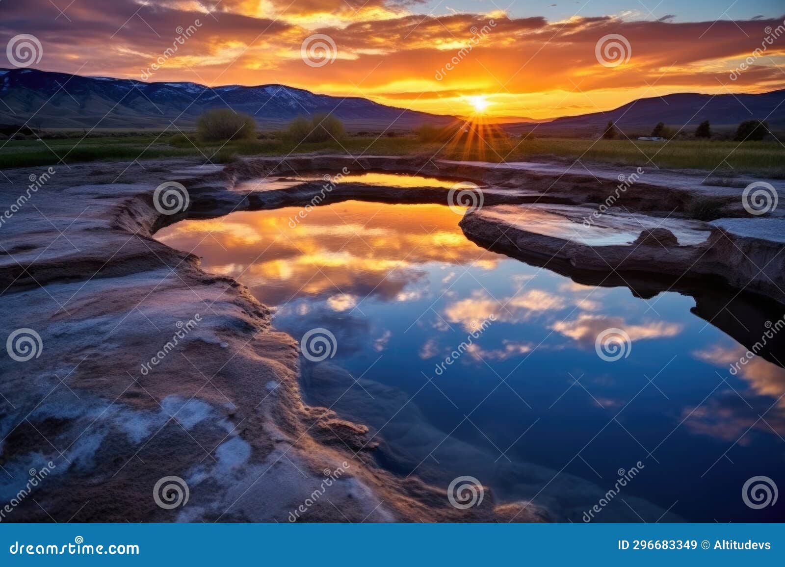 Sunset Reflecting in a Hot Spring at Dusk Stock Image - Image of ...