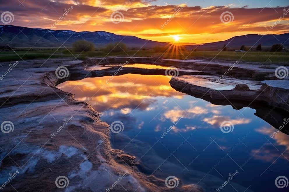 Sunset Reflecting in a Hot Spring at Dusk Stock Image - Image of ...