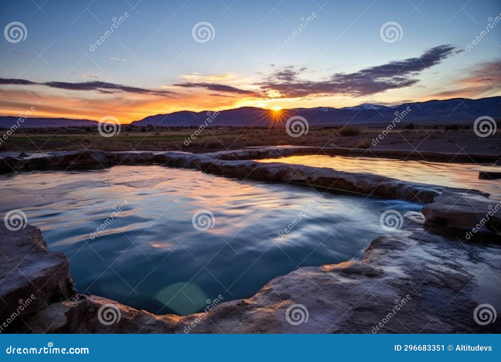 Sunset Reflecting in a Hot Spring at Dusk Stock Image - Image of ...