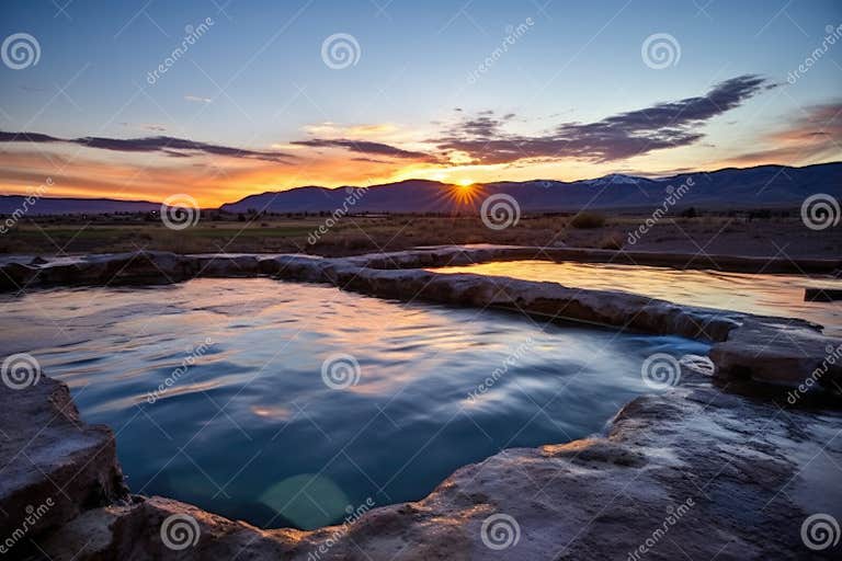 Sunset Reflecting in a Hot Spring at Dusk Stock Image - Image of ...