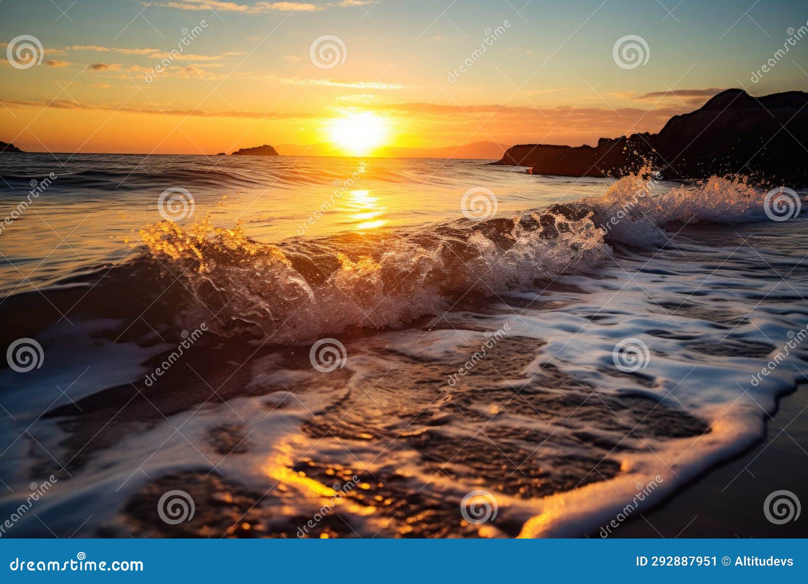 Sunset Reflecting Off Calm Ocean Waves Lapping at Shore Stock Image ...