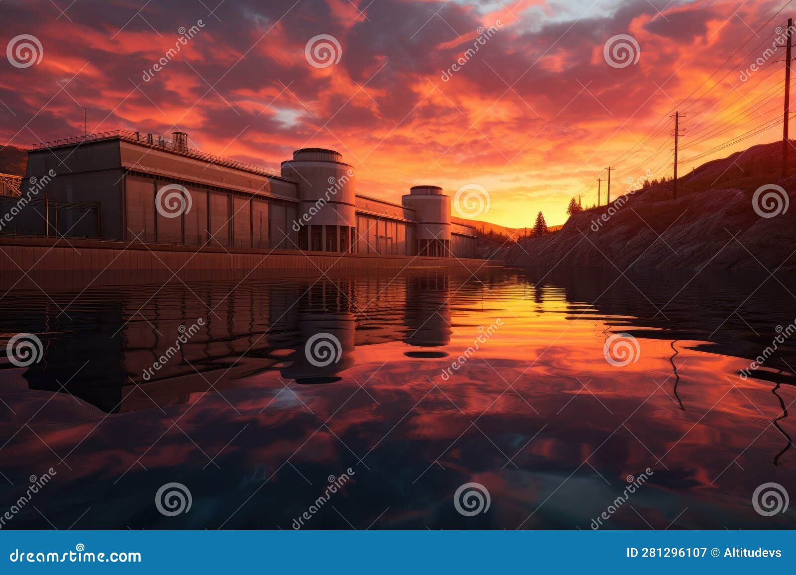 Sunset Reflecting Off a Hydroelectric Dams Reservoir Stock Image ...