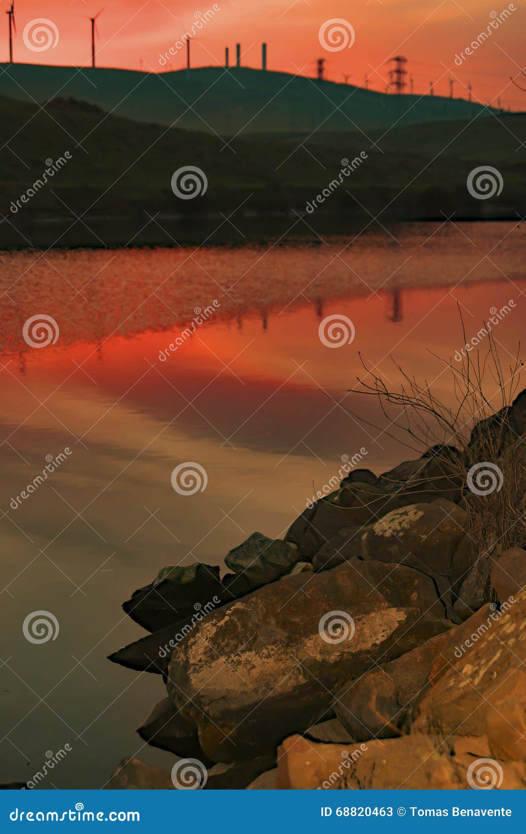 Sunset Reflection at Bethany Reservoir. Stock Image - Image of ...