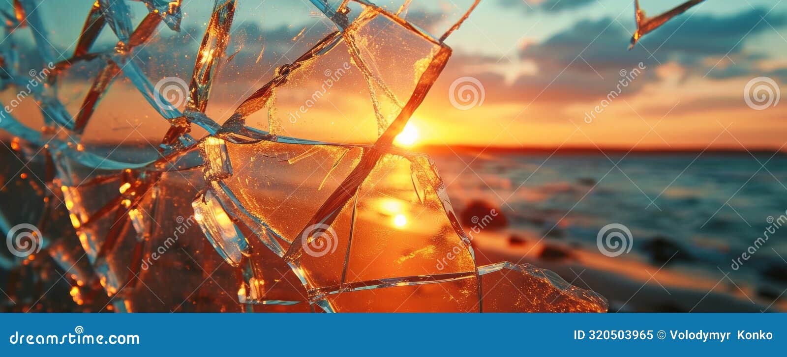 Sunset Reflection through Broken Glass on Beach Stock Image - Image of ...