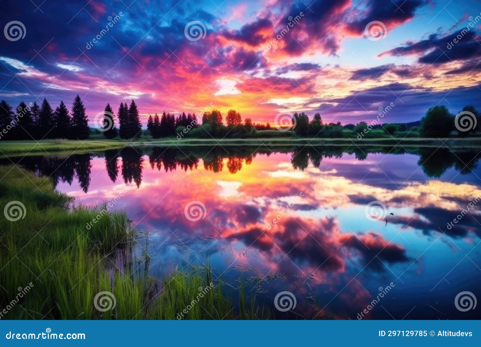 Sunset Reflection Creating Magical Colors on a Still Lake Stock Image ...