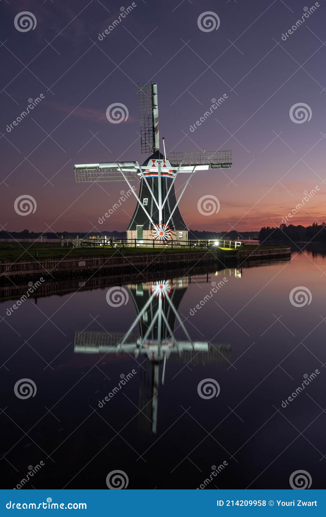 Sunset Reflection of Helper Windmill in Groningen, the Netherlands ...