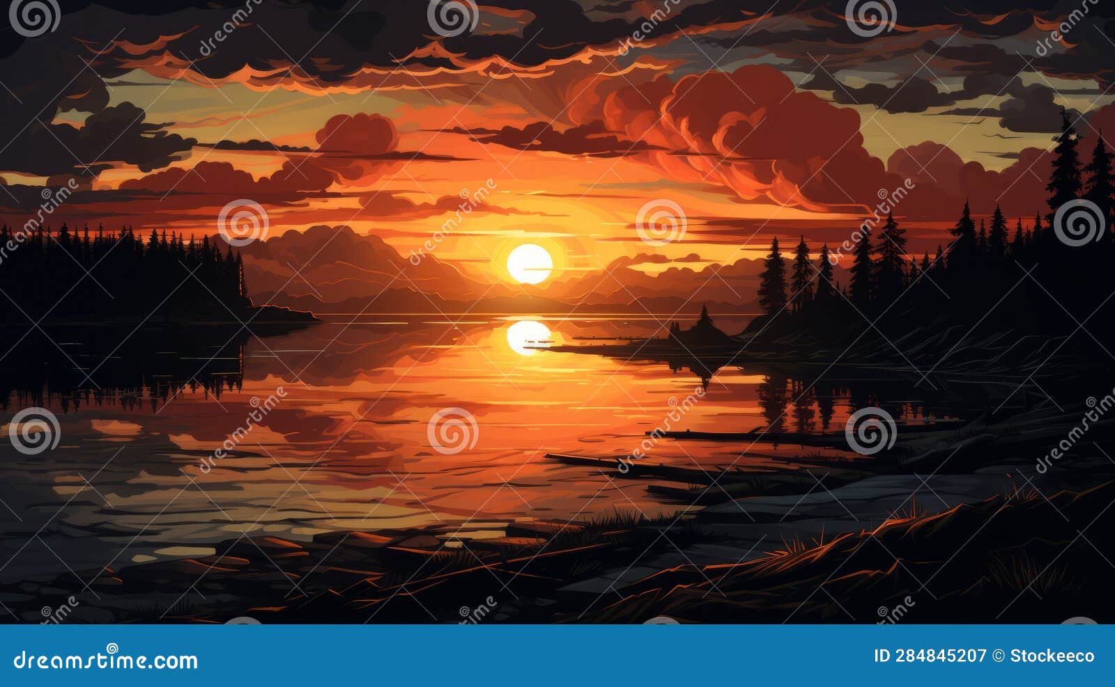 Sublime Wilderness: Mountain Range Inlet Sticker Illustration Royalty ...