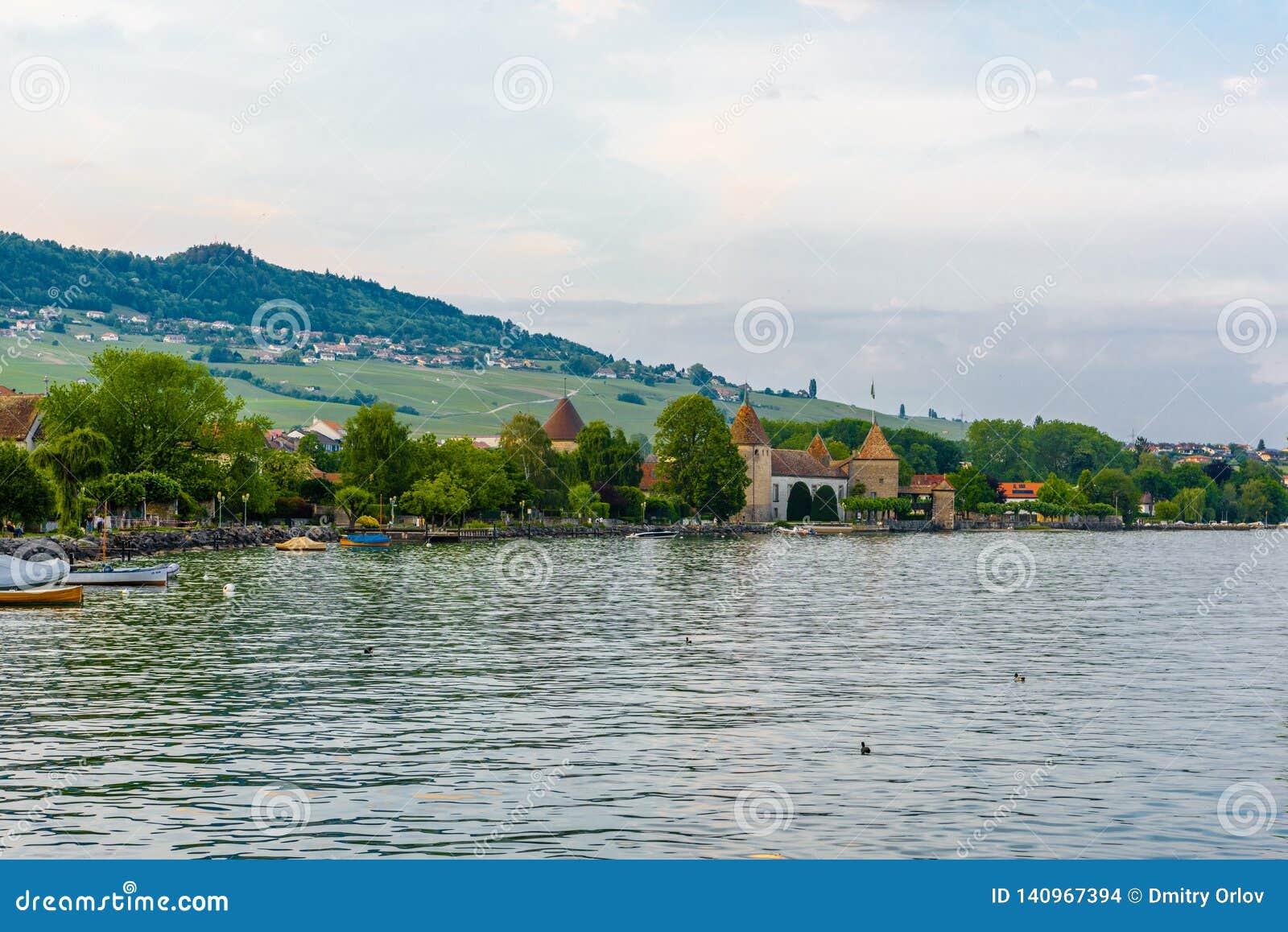 Sunset with Reflections on Beautiful Geneva Lake, Switzerland Editorial ...