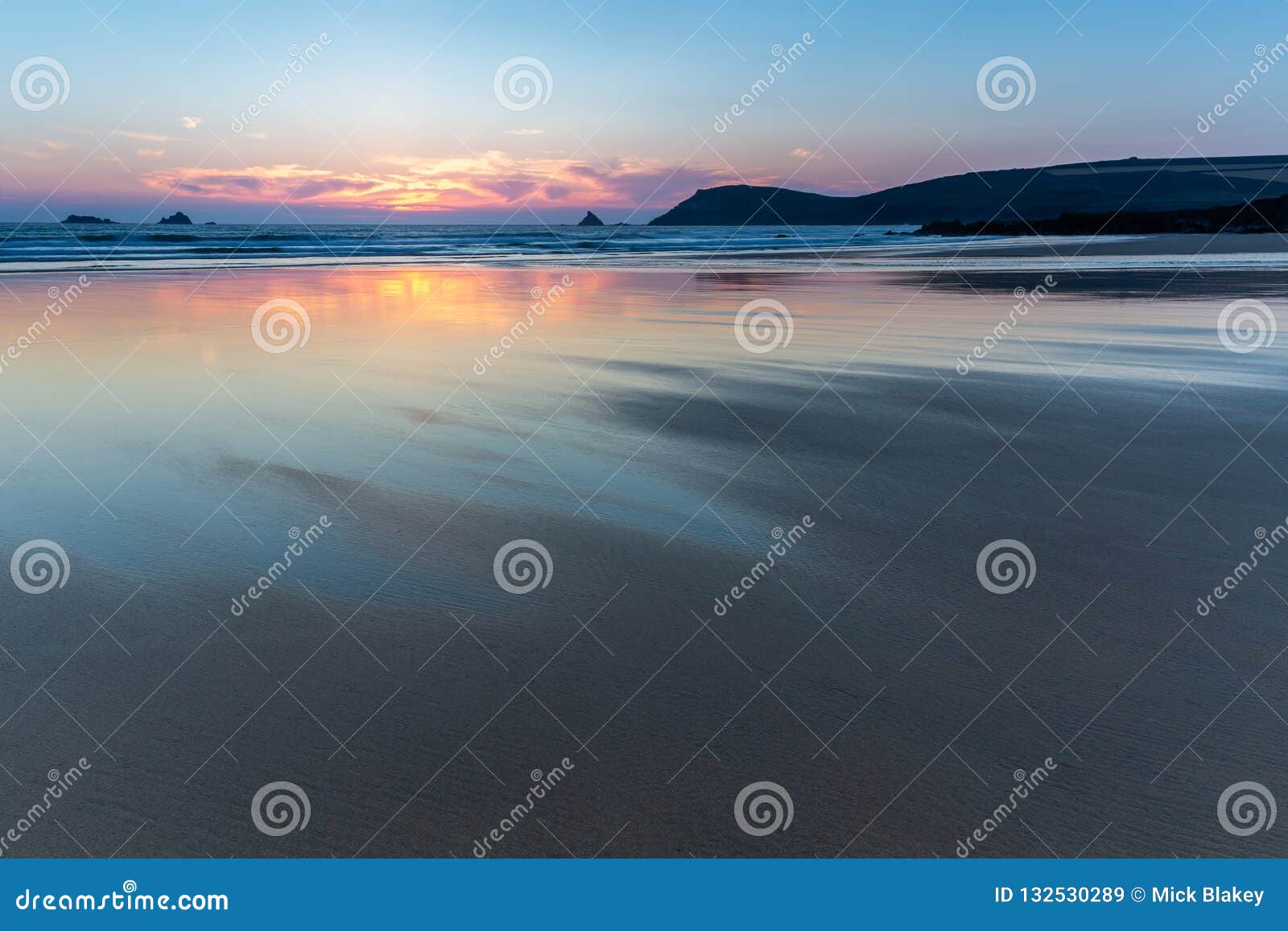 Sunset Reflections, Constantine Bay, Cornwall Stock Image - Image of ...