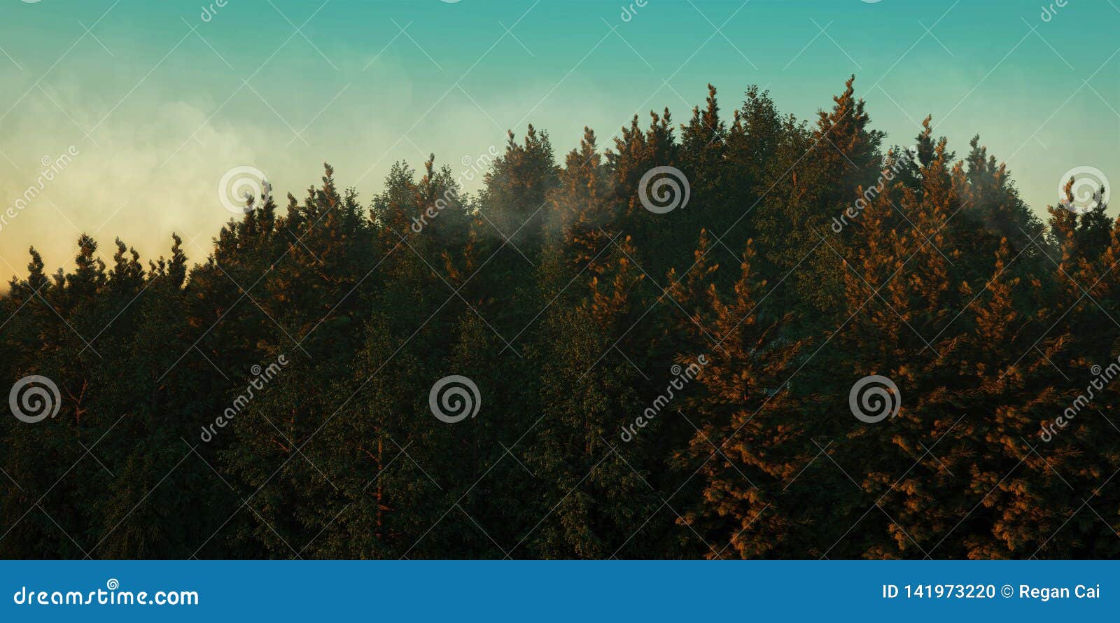 Sunset Render Forest stock illustration. Illustration of beautiful ...