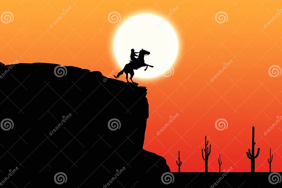 Sunset Rider on Cliff stock illustration. Illustration of arizona - 2273115