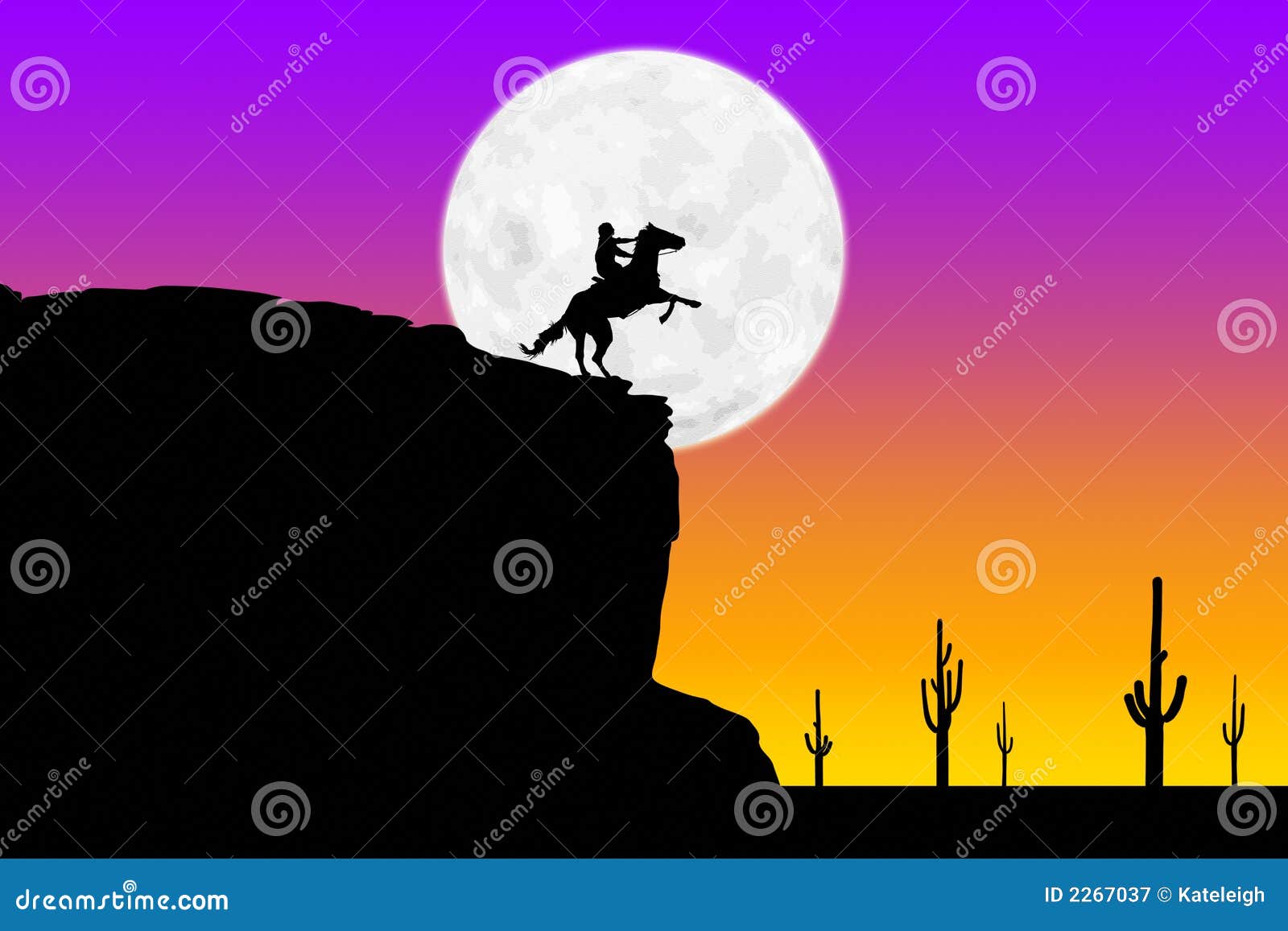 Sunset Rider and Moon stock illustration. Illustration of orange - 2267037