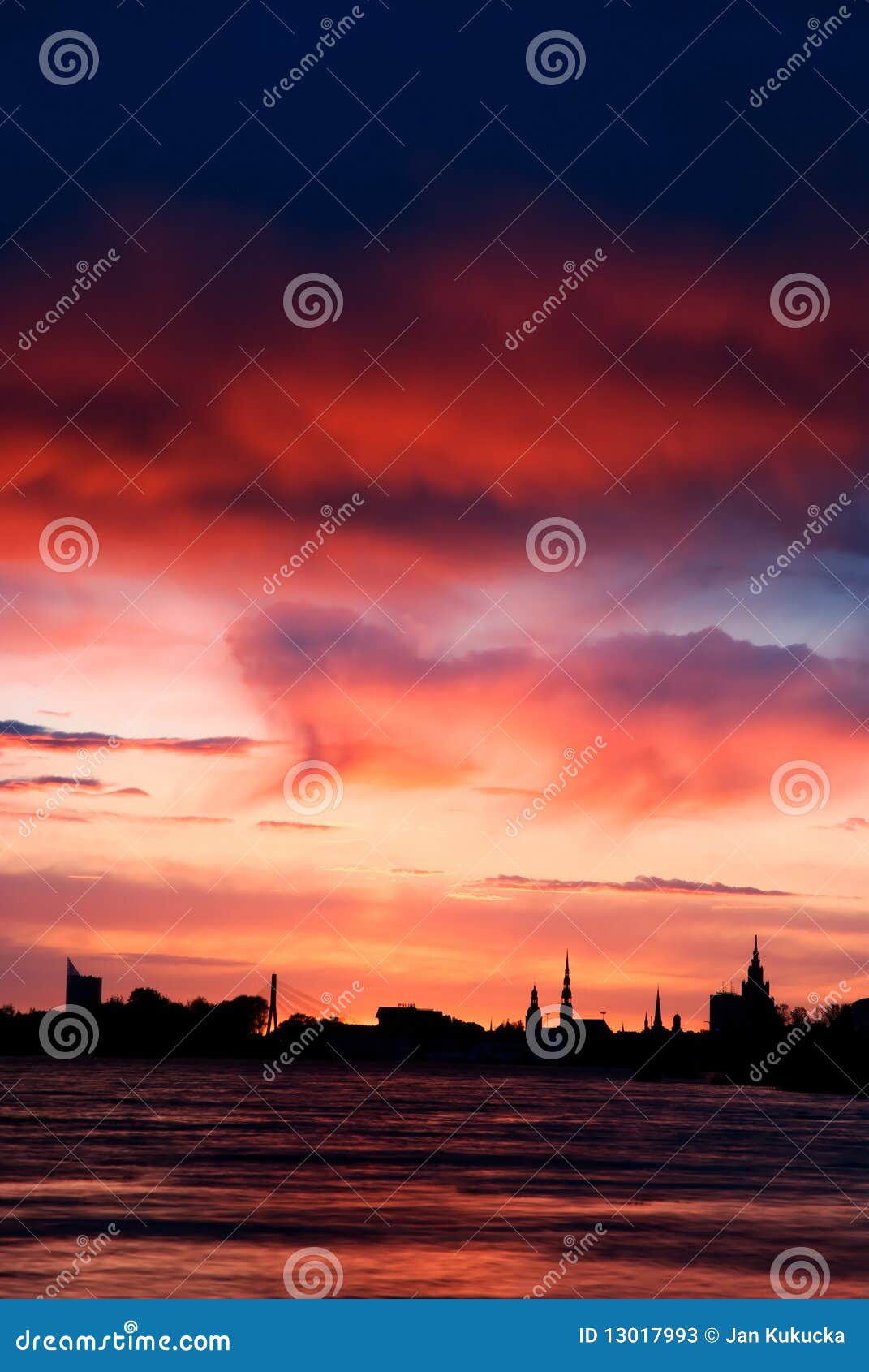 Sunset in Riga stock image. Image of water, latvia, weather - 13017993