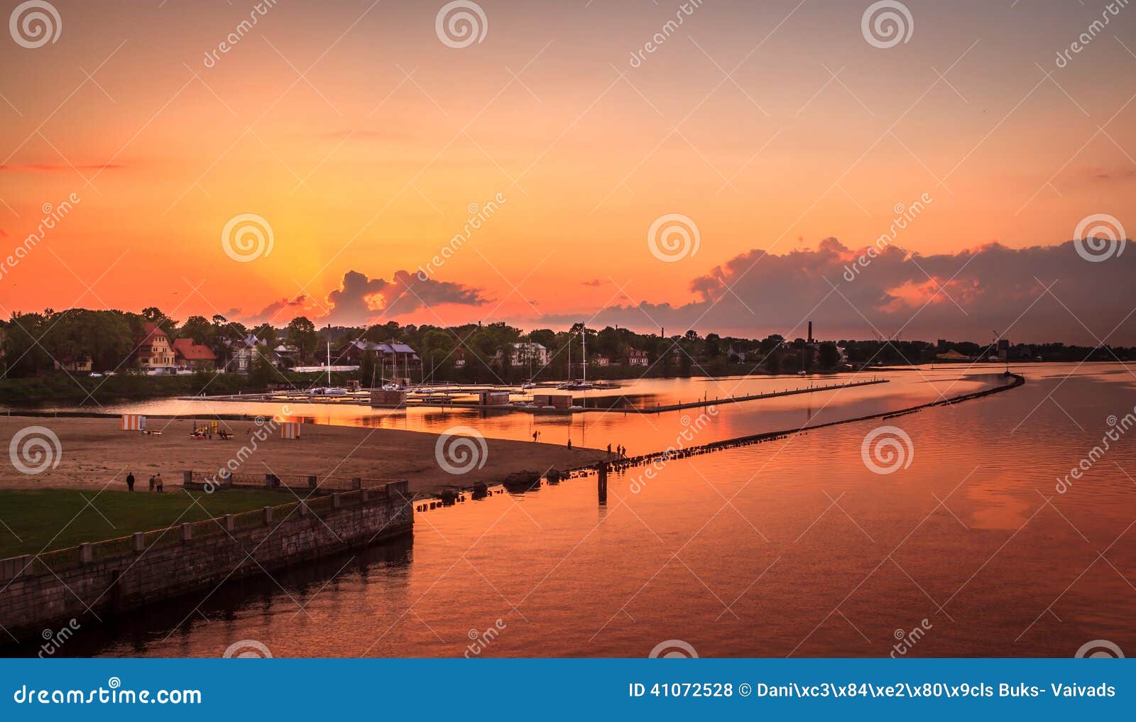Sunset in Riga, Latvia stock photo. Image of houses, daugava - 41072528