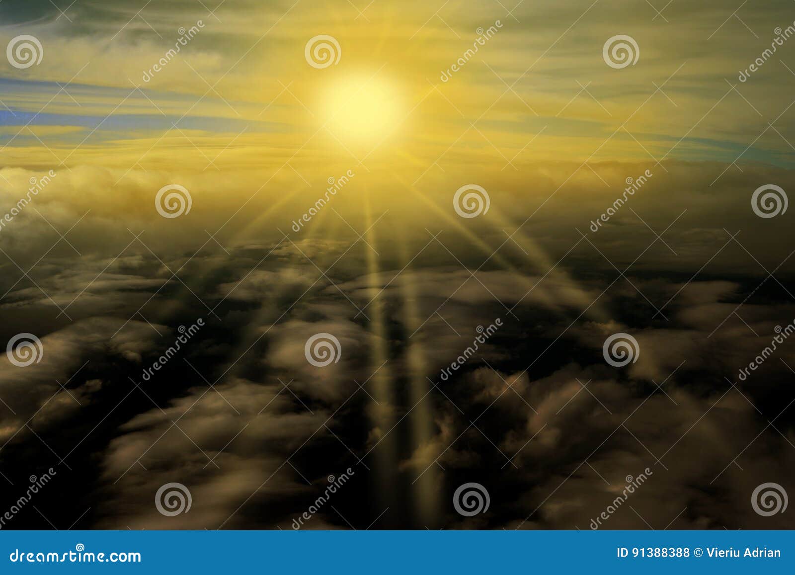 Sunset Risen Sun Clouds on the Plane Nature Background Stock Photo ...