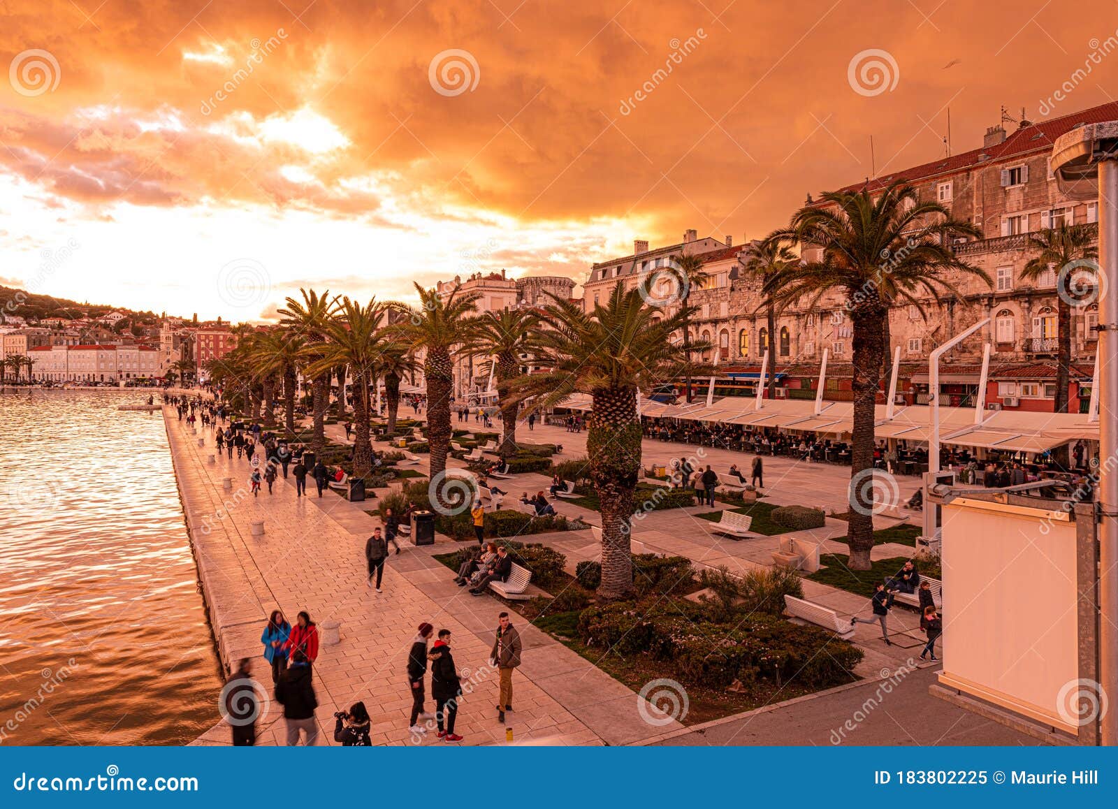 Sunset on the Riva Split Waterfront Editorial Image - Image of nsplit ...