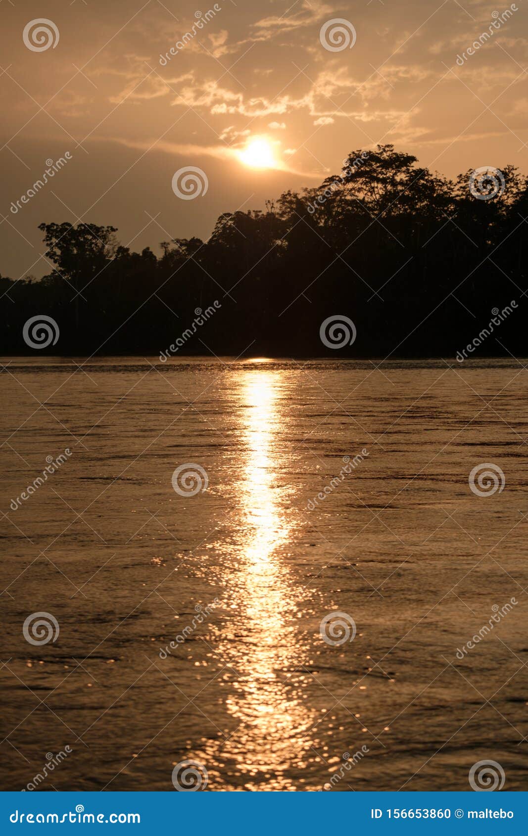 Sunset on a River in the Amazon Rainforest Stock Photo - Image of river ...