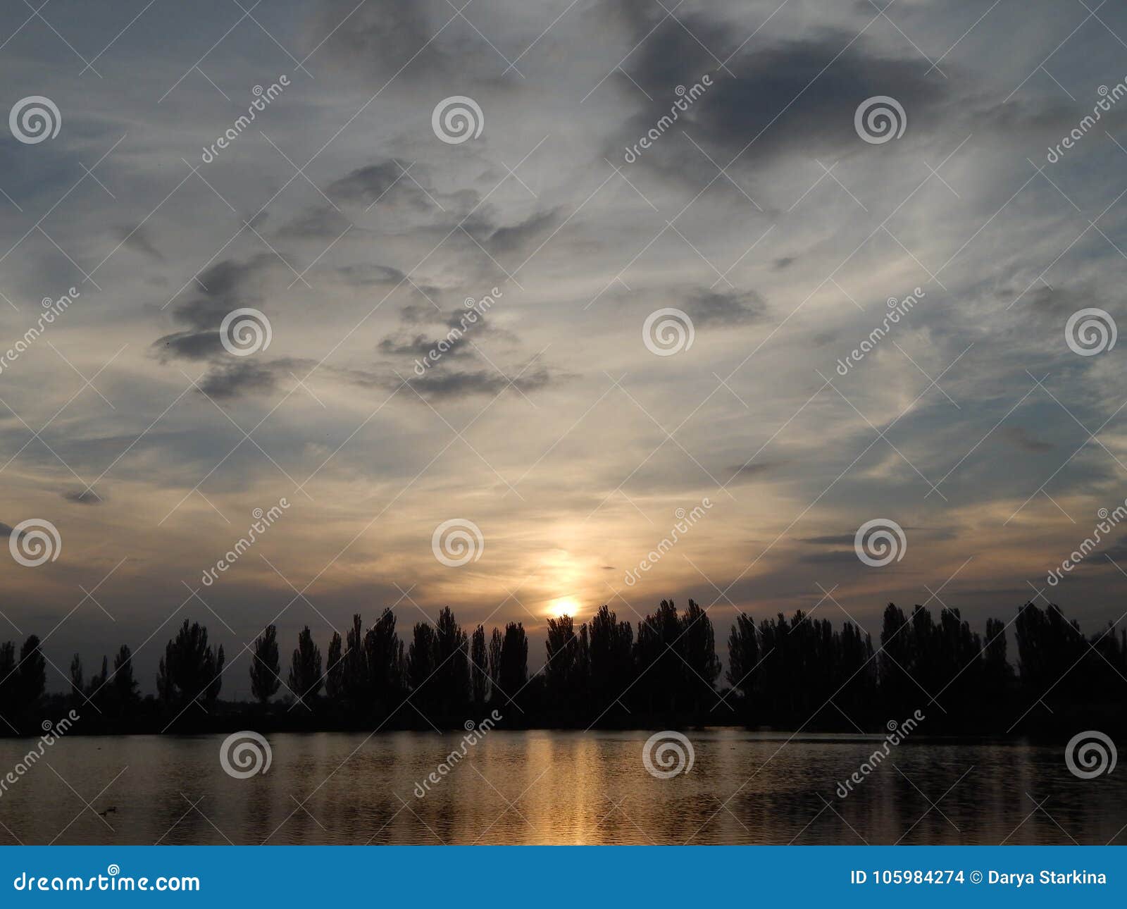 Sunset on the river bank stock photo. Image of bright - 105984274