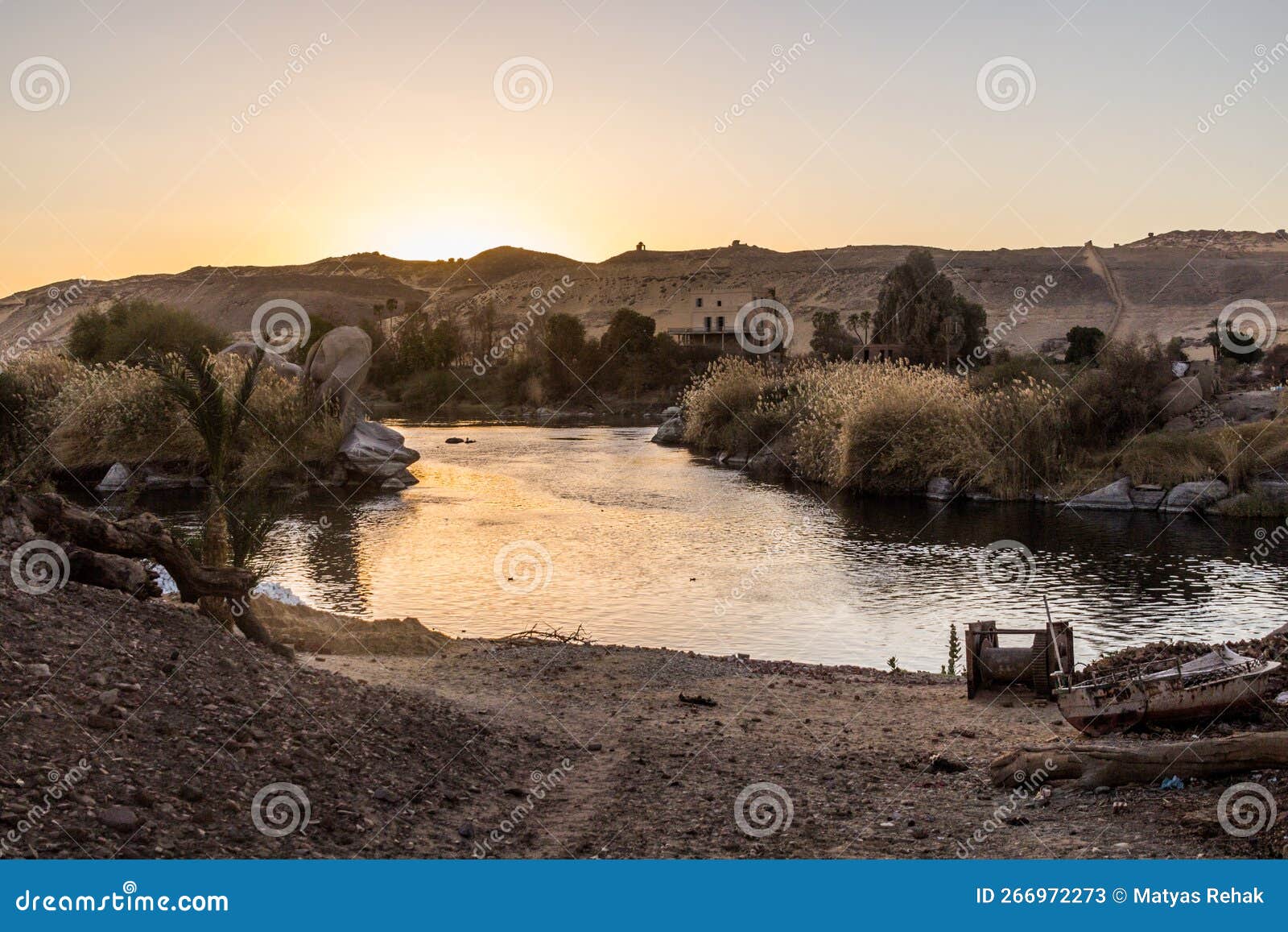 Sunset at the River Nile in Aswan, Egy Stock Image - Image of vacation ...