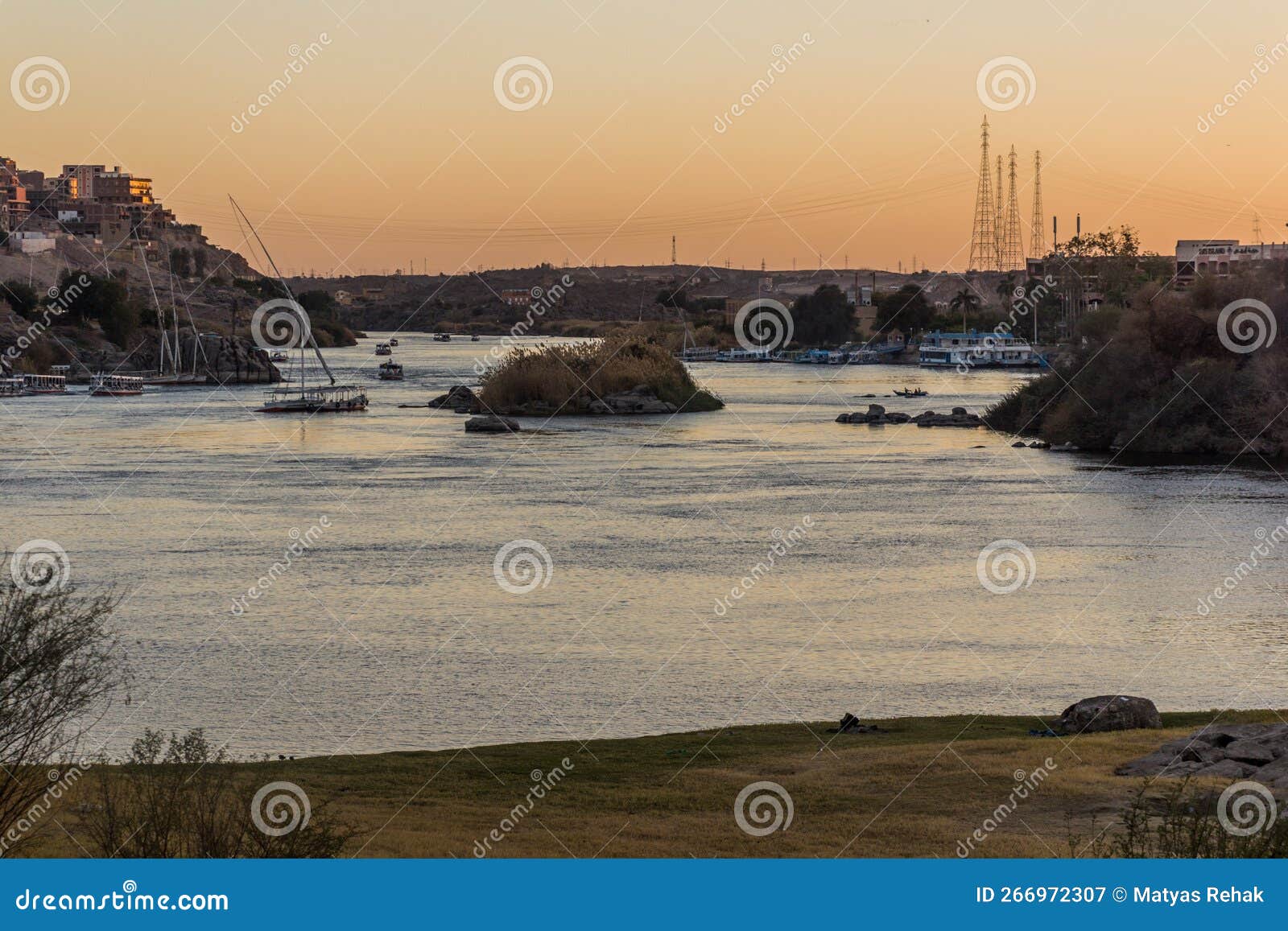 Sunset at the River Nile in Aswan, Egy Stock Image - Image of ...