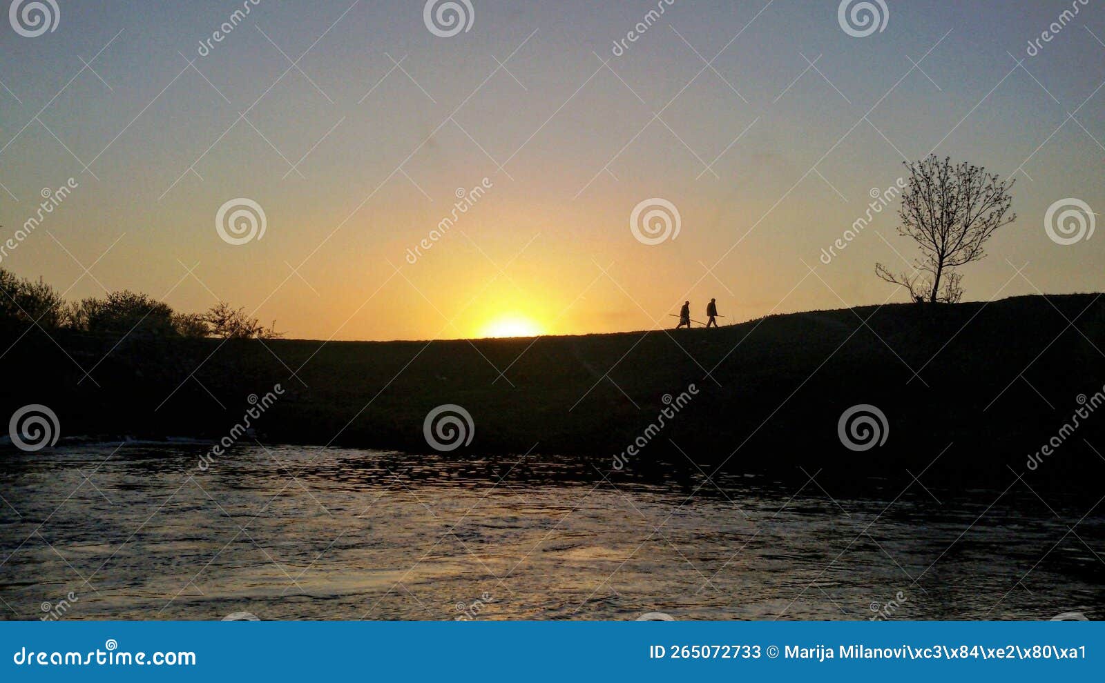 Sunset on the River and People Siluet Editorial Stock Photo - Image of ...
