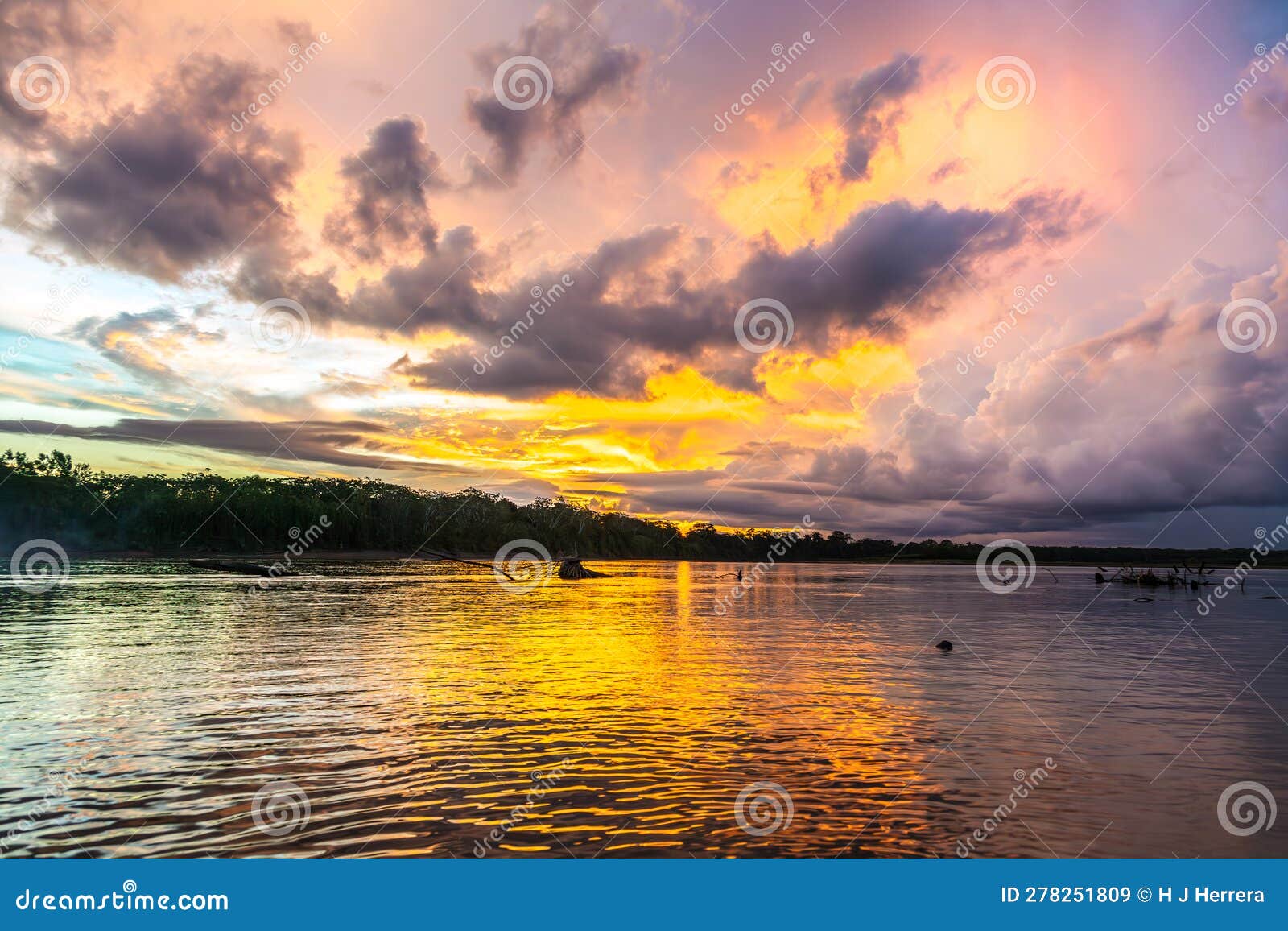 Sunset on a River in the Peruvian Amazon Stock Image - Image of amazon ...