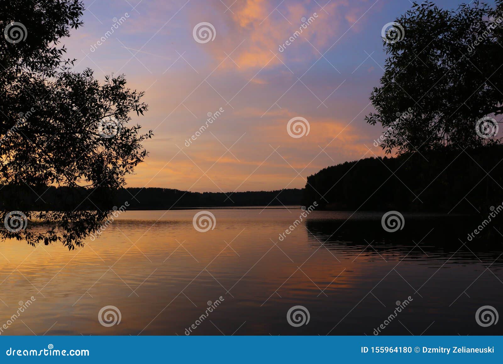 Sunset River Sky Clouds Landscape. River Sunset Horizon View. Sunset ...