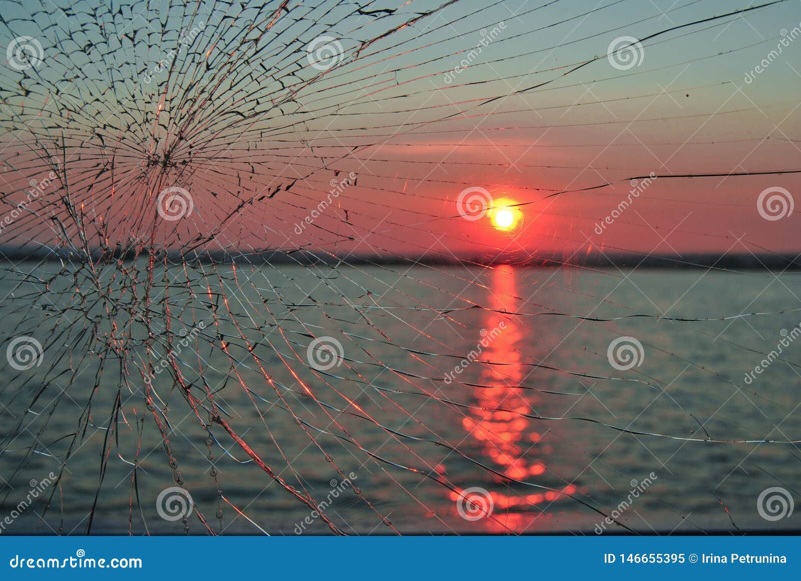 Sunset in River Throw the Broken Glass Stock Image - Image of ...