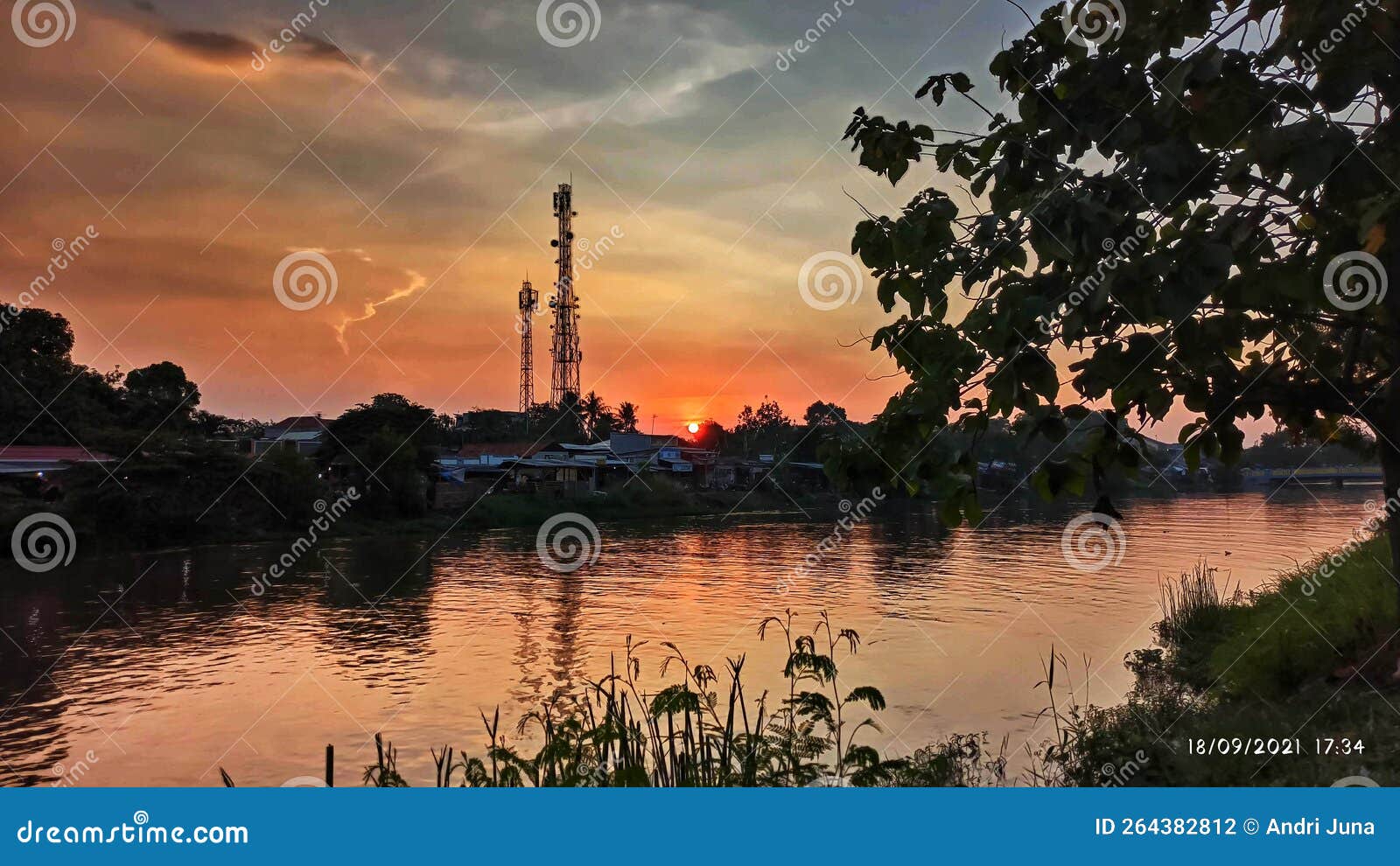 Sunset River View in Karawang City, Indonesia Stock Photo - Image of ...