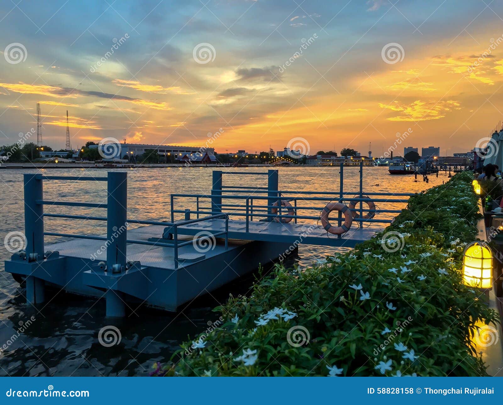 Sunset at a riverside stock photo. Image of boat, bangkok - 58828158