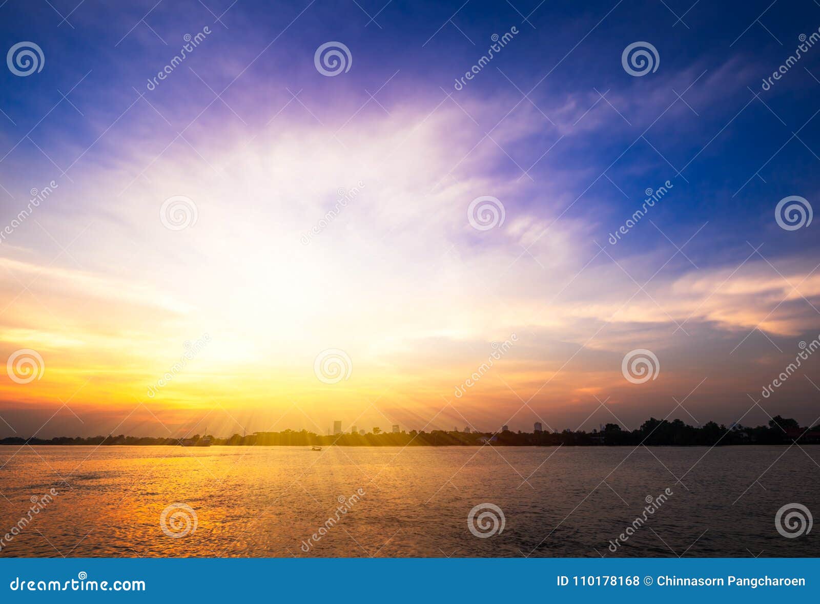 Sunset at riverside stock photo. Image of cloudy, sundown - 110178168