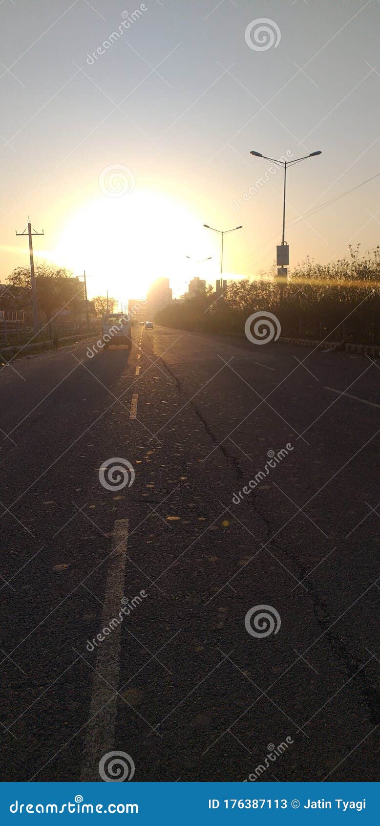 Sunset and Road Shining Road Beautiful Scene Stock Image - Image of ...