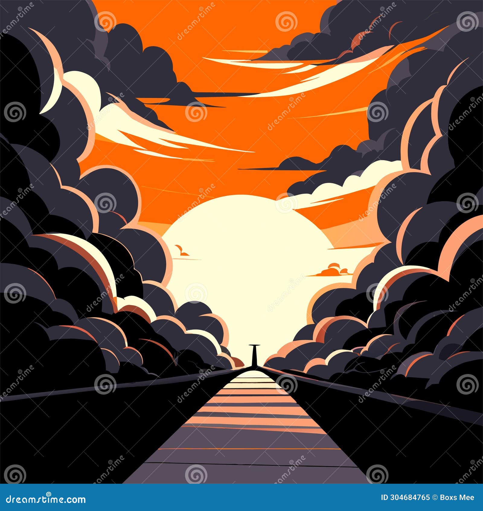 Sunset on the Road. Vector Illustration in a Flat Style Stock ...