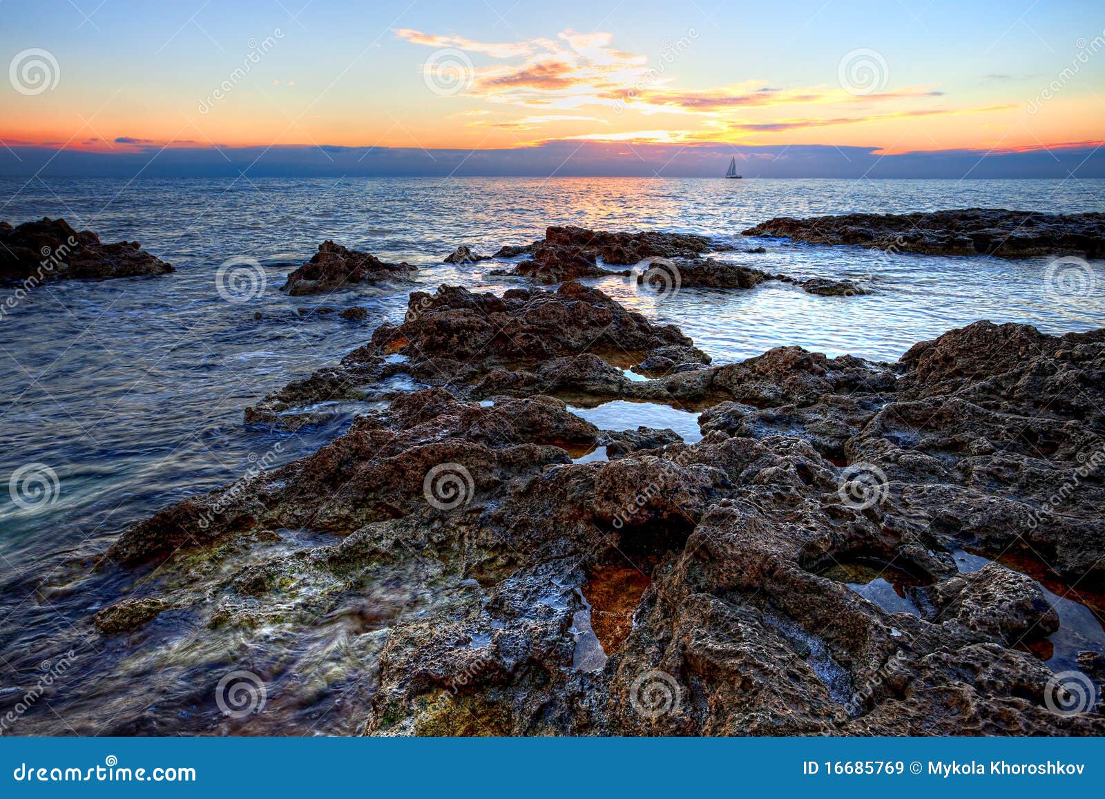 Sunset on the Rocky Coast of Black Sea Stock Image - Image of shore ...