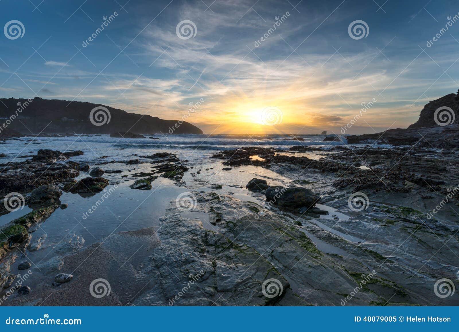 Sunset at a Rocky Cove stock image. Image of cornwall - 40079005