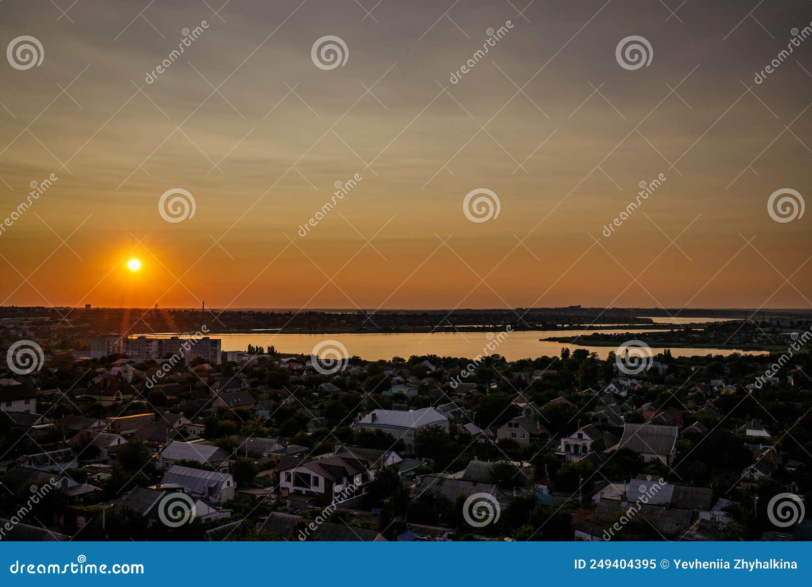 Sunset from the Rooftop with the River Coast Side View, Sun Reflects ...