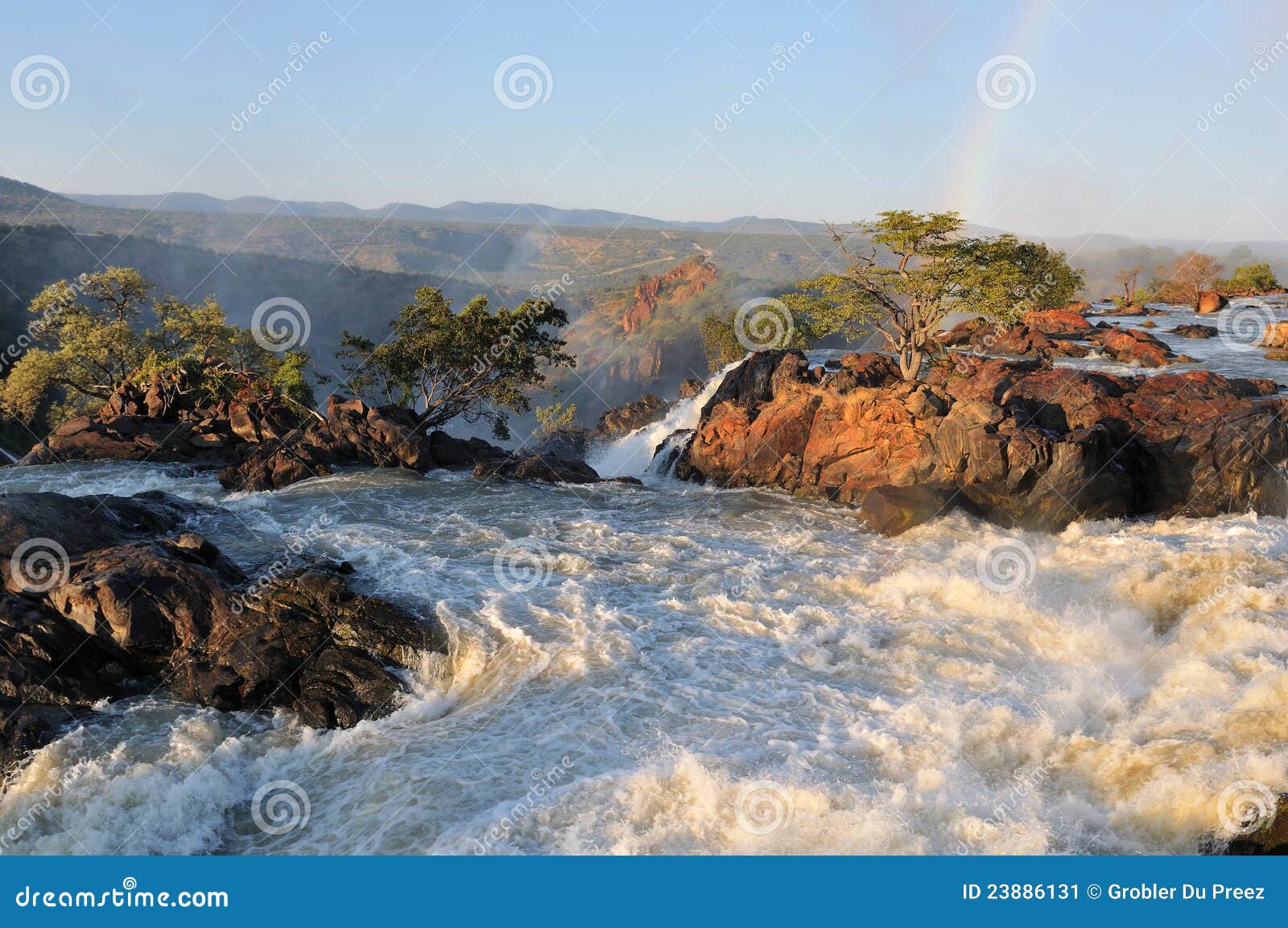 Sunset at the Ruacana Waterfall, Namibia Stock Image - Image of cascade ...