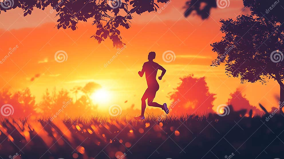 Sunset Runner Illustration stock photo. Image of inspiration - 361756578