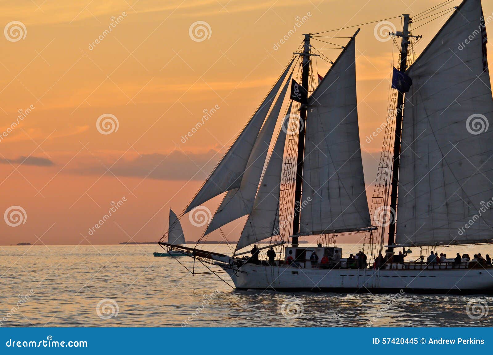 Sunset Sail Boat Schooner Tall Ship Stock Image - Image of caribbean ...