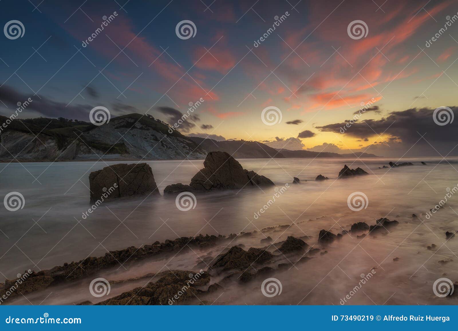 Sunset at Sakoneta beach stock image. Image of deba, ocean - 73490219