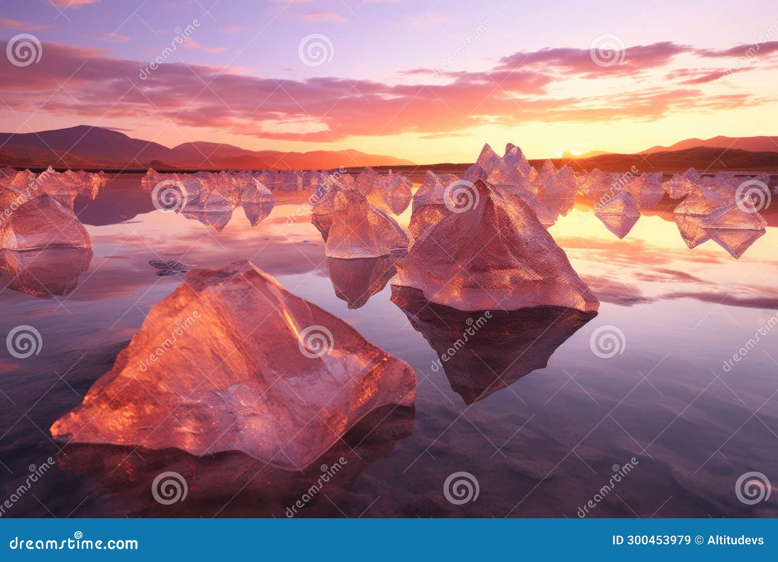 Sunset at a Salt Lagoon, Casting Long Shadows on Crystals Stock Image ...