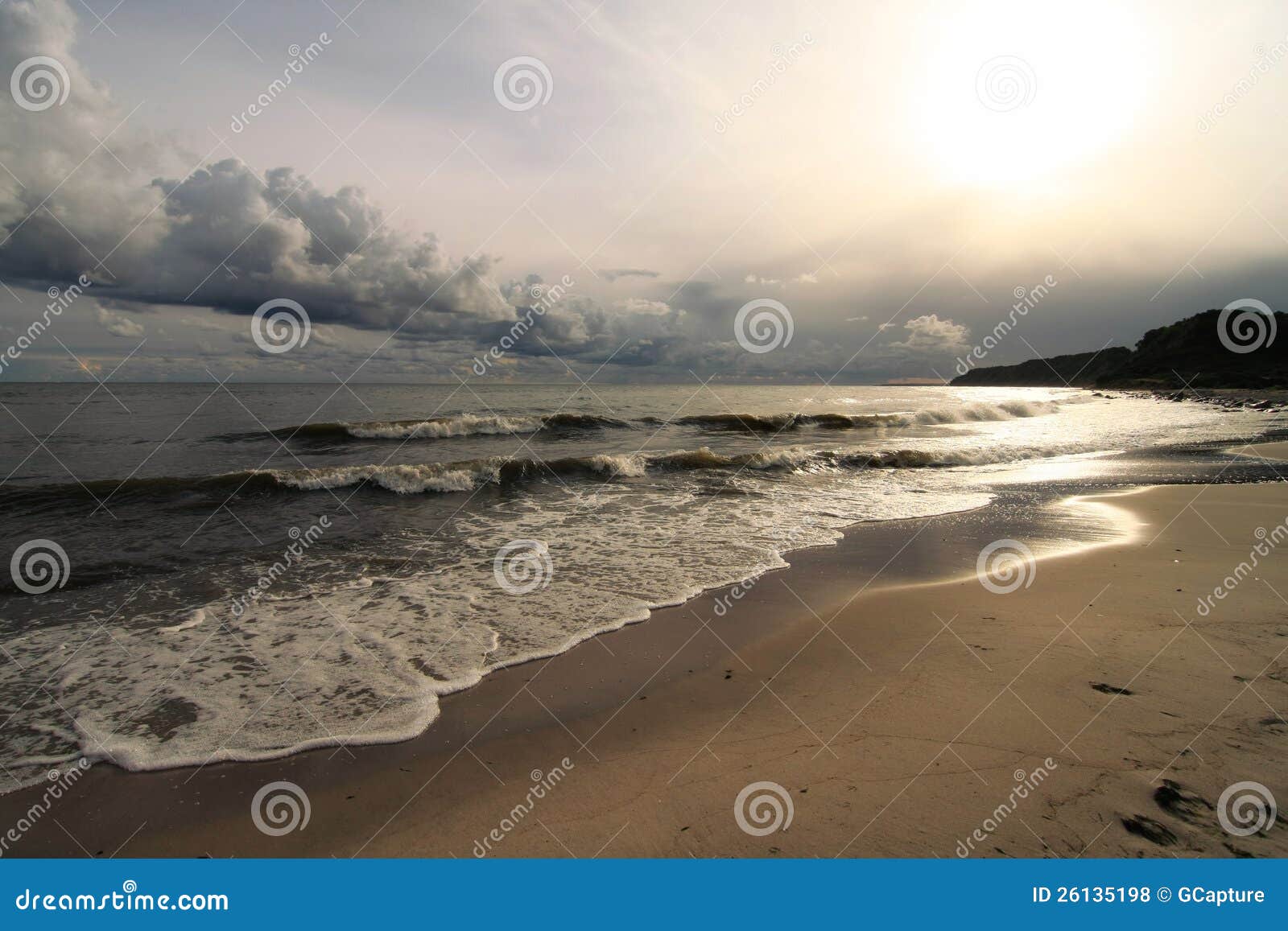 Sunset on sandy beach stock photo. Image of travel, landscape - 26135198
