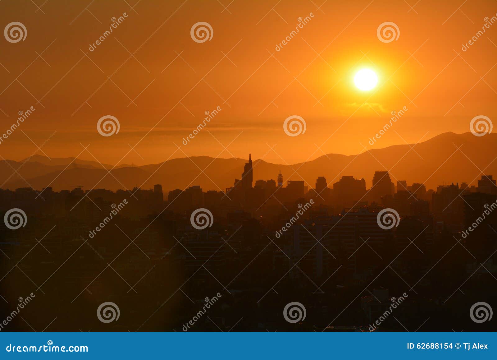 Sunset in Santiago, Chile stock photo. Image of sunrise - 62688154