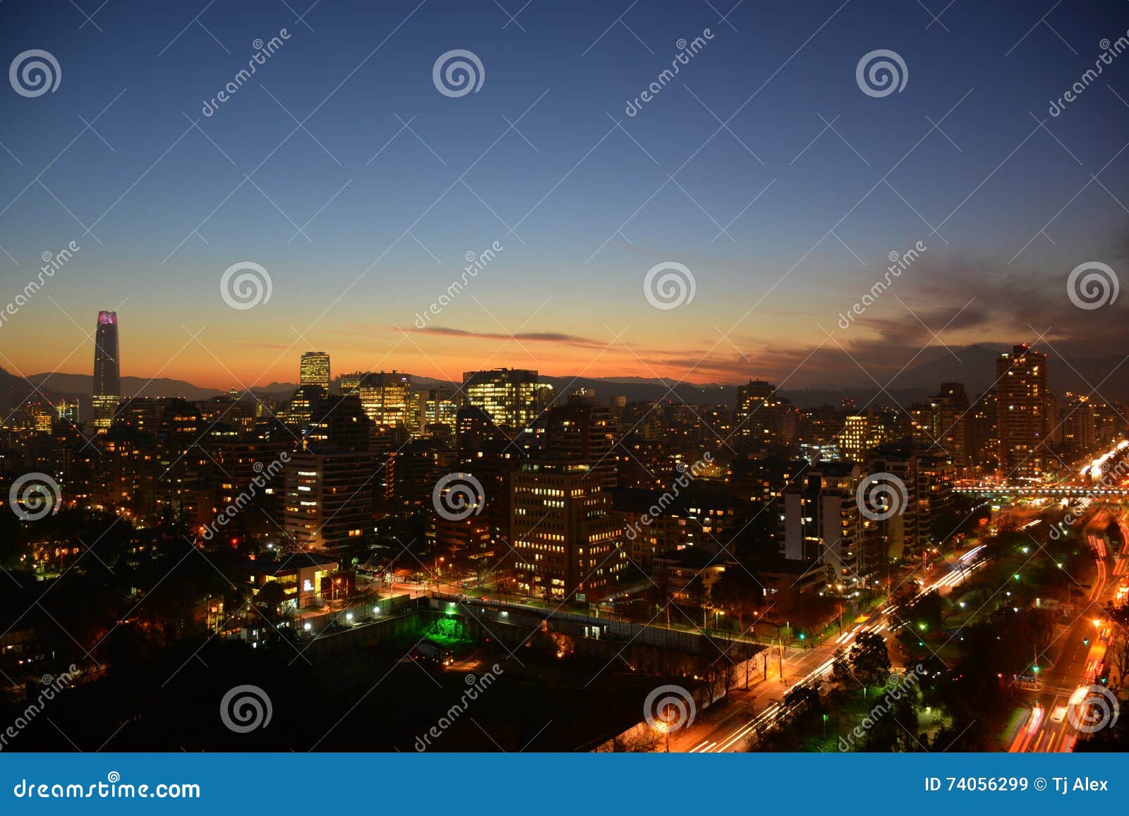 Sunset in Santiago Chile stock image. Image of landmark - 74056299