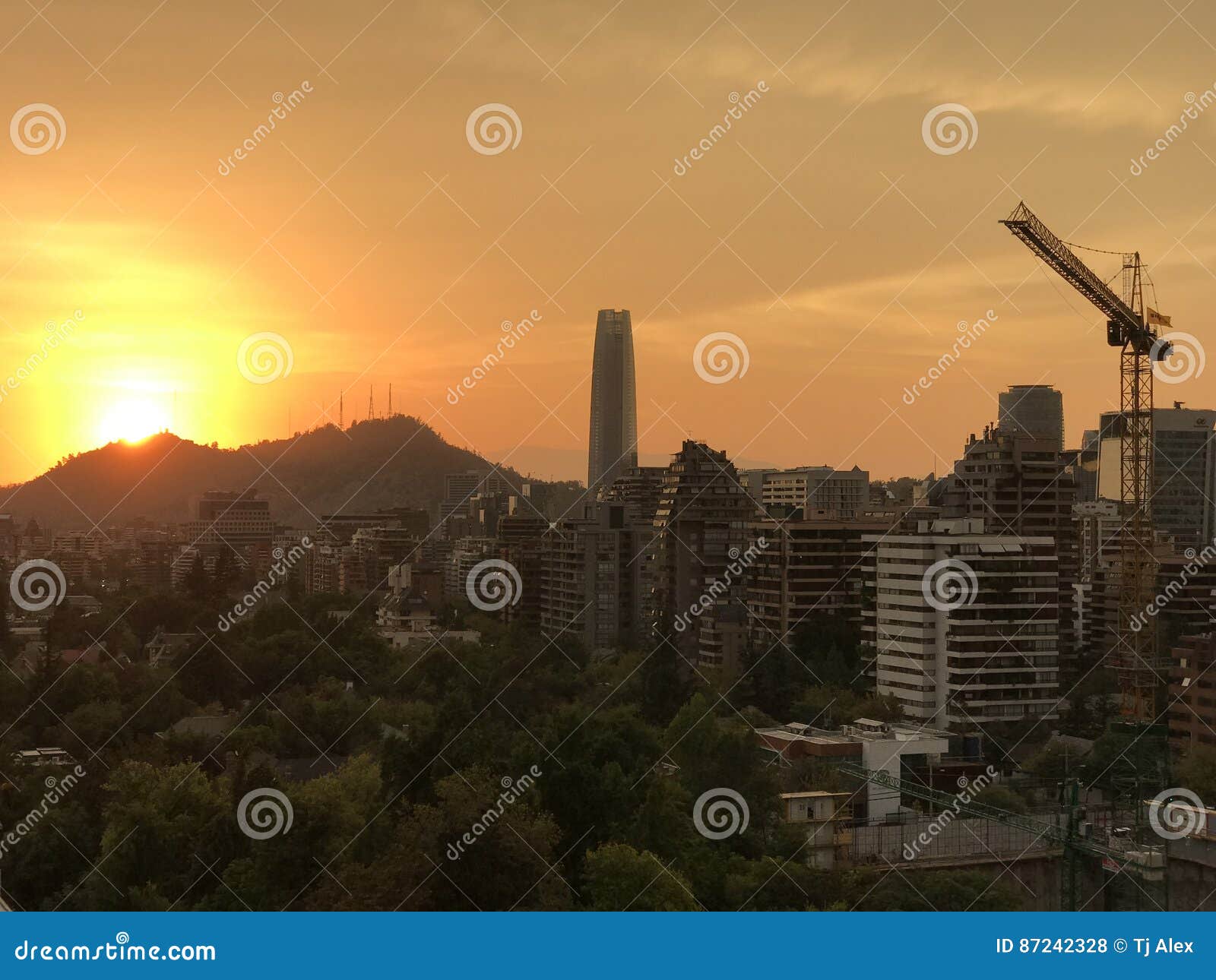 Sunset in Santiago Chile editorial stock photo. Image of clouds - 87242328