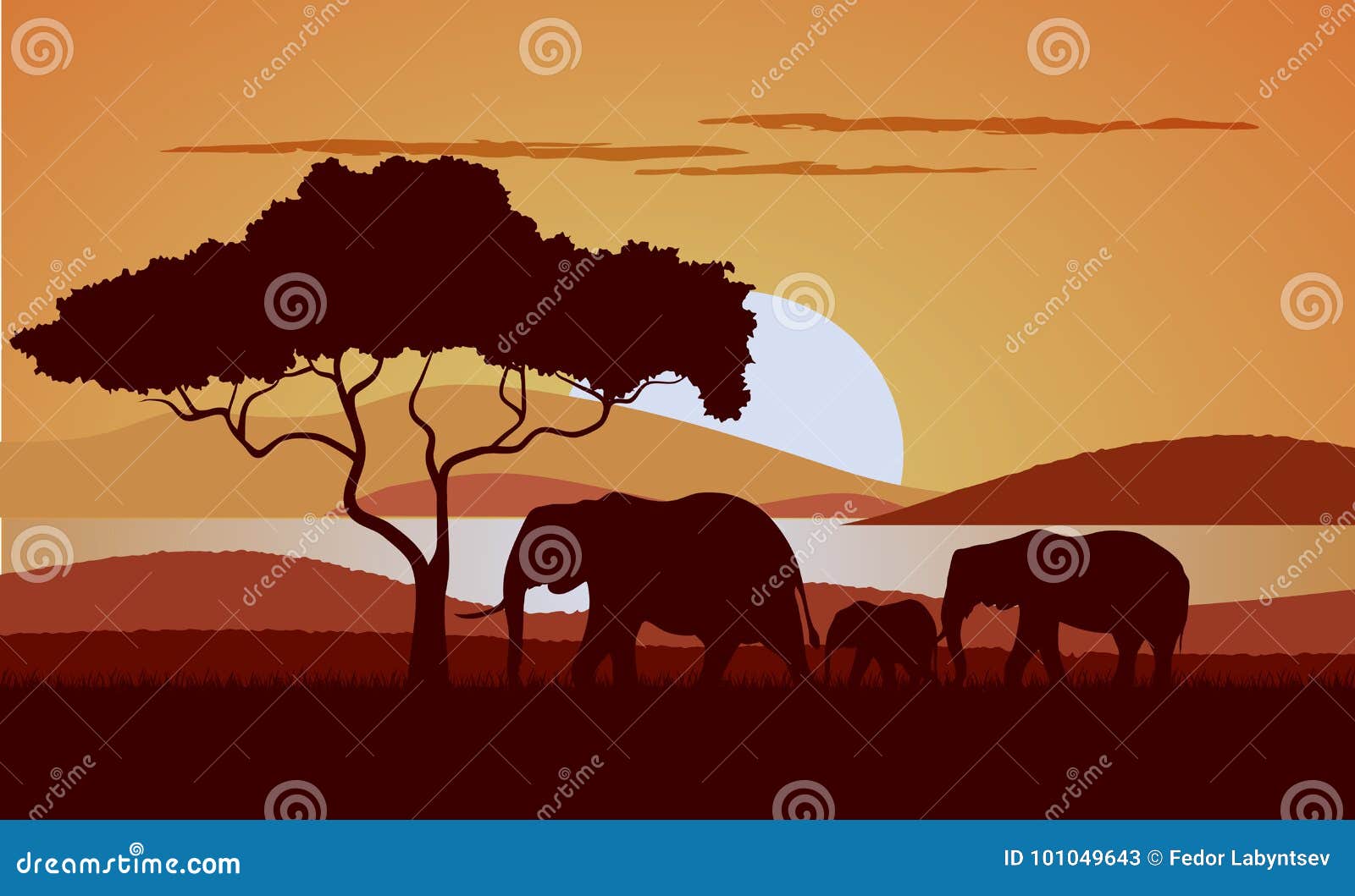 Sunset in the Savanna a Vector Illustration. Stock Vector ...